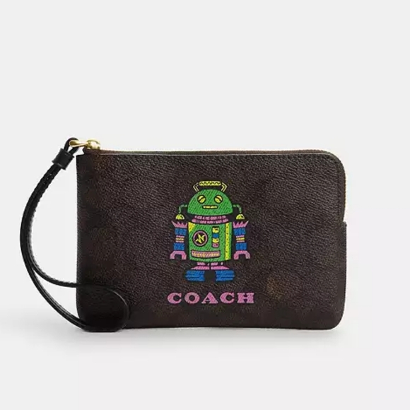 Coach | Bags | Coach Signature Canvas Corner Zip Cosmic Robot Print ...